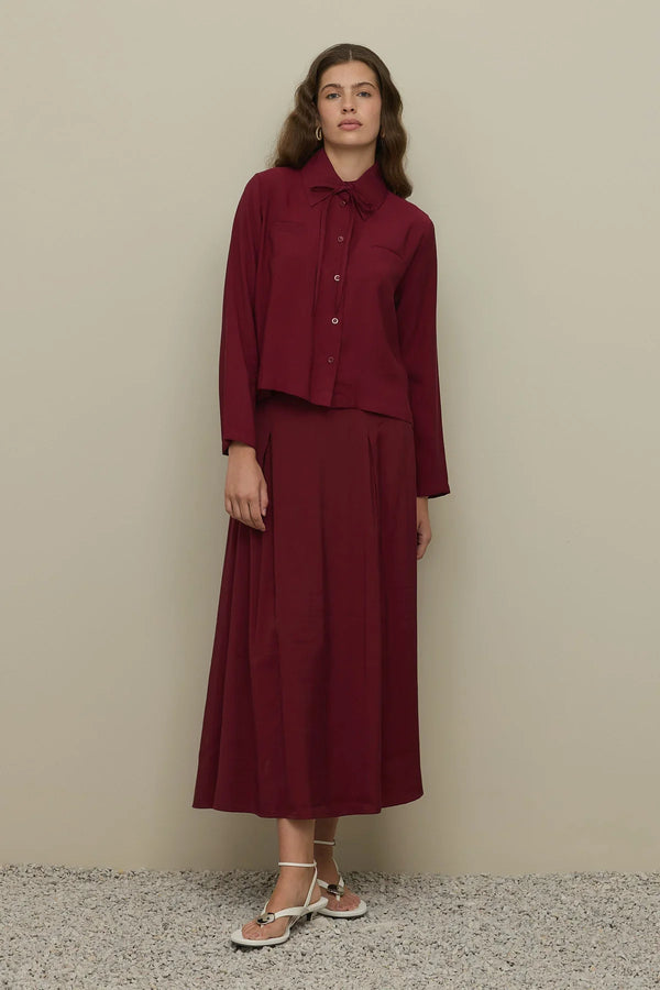 Fleto Pocket Tencel Skirt Suit Claret Red – Fahhar Design