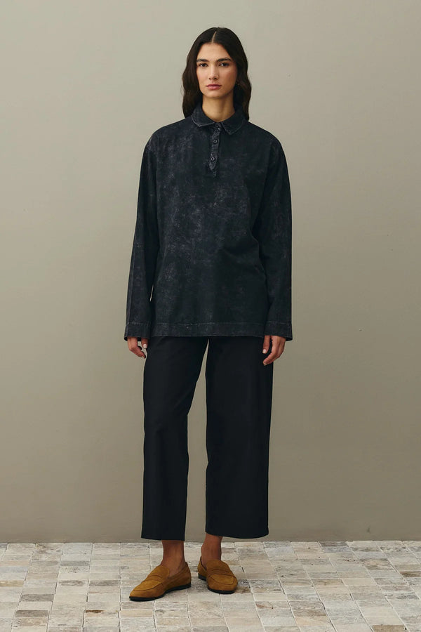 Polo Yaka Yıkamalı Sweatshirt Antrasit - Fahhar Design