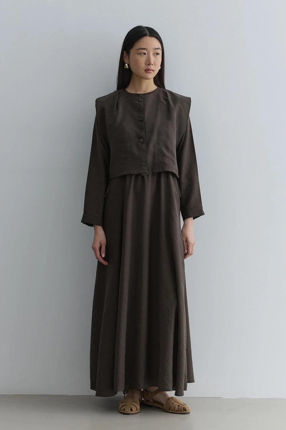 Yelekli Elbise Haki - Fahhar Design